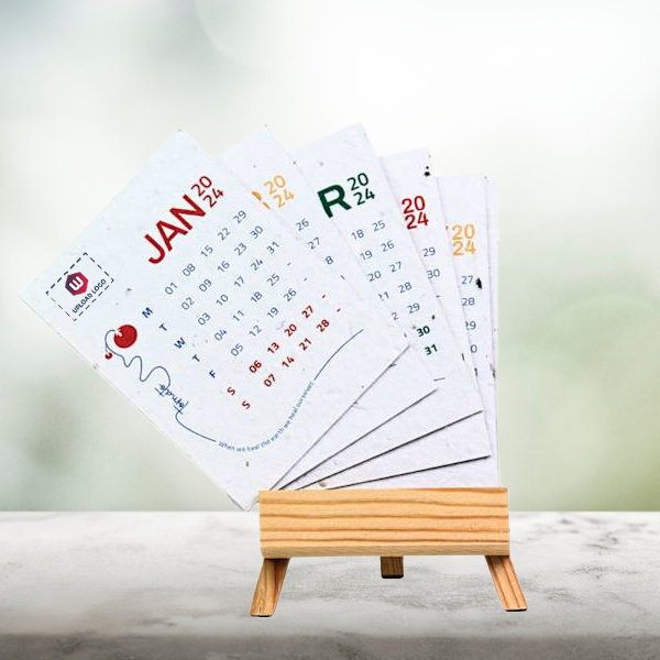 BioQ Sustainable Desk Calendar with Wooden Stand
